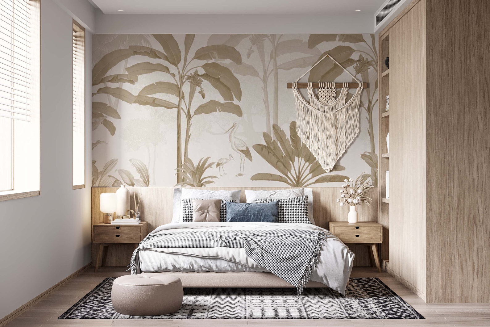 Sepia Tropical Wallpaper Mural for a Nursery Bedroom Decor. Peel and ...