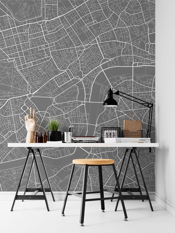London City Plan Wallpaper Contemporary Mural DIY Easy to | Etsy