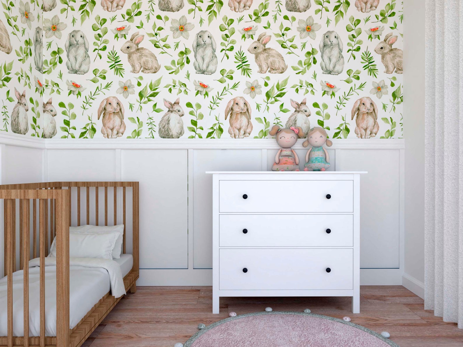 Cute Bunnies Nursery Wallpaper Pastel Colors Wall Décor DIY - Etsy