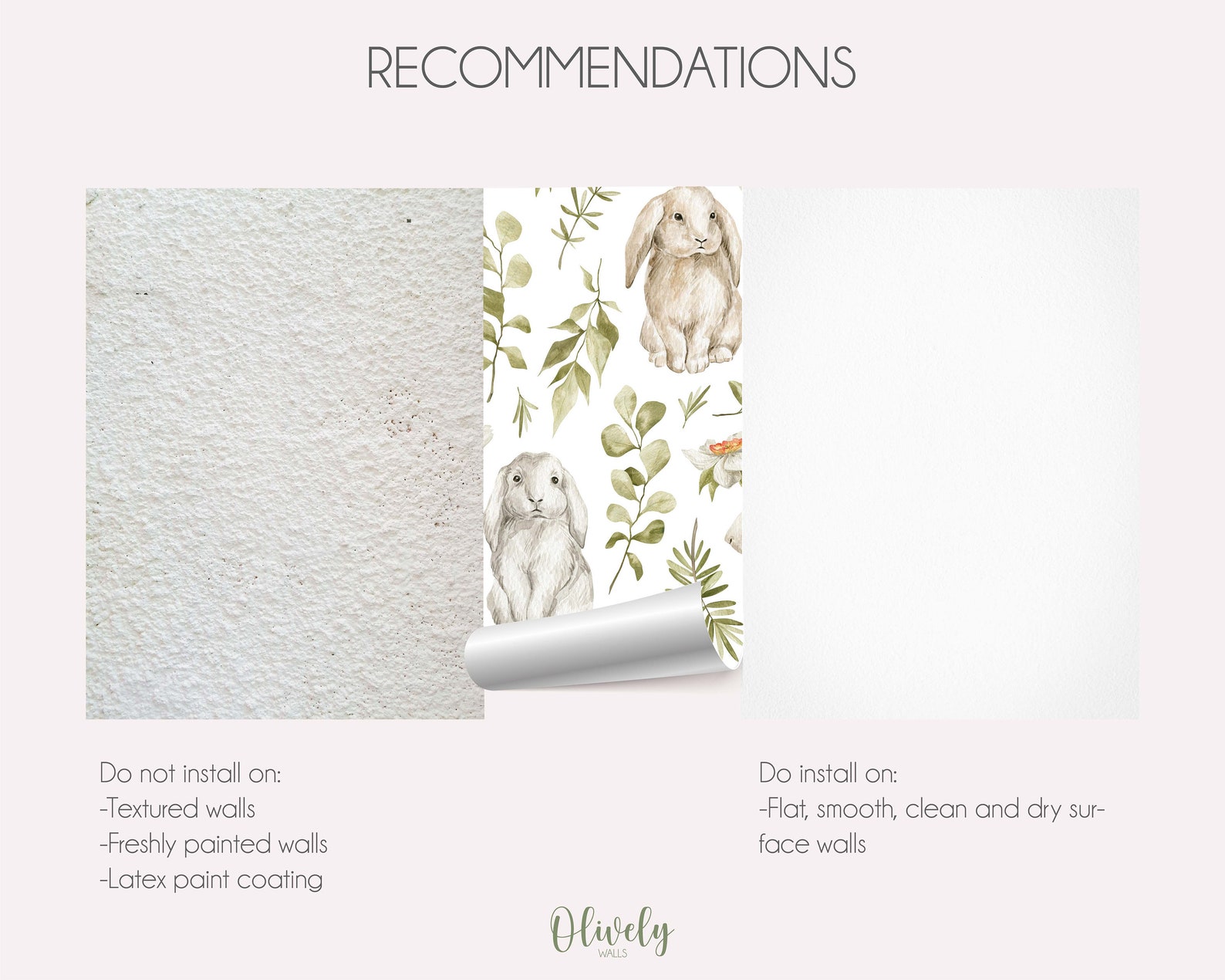 Cute Bunnies Nursery Wallpaper Pastel Colors Wall Décor DIY - Etsy