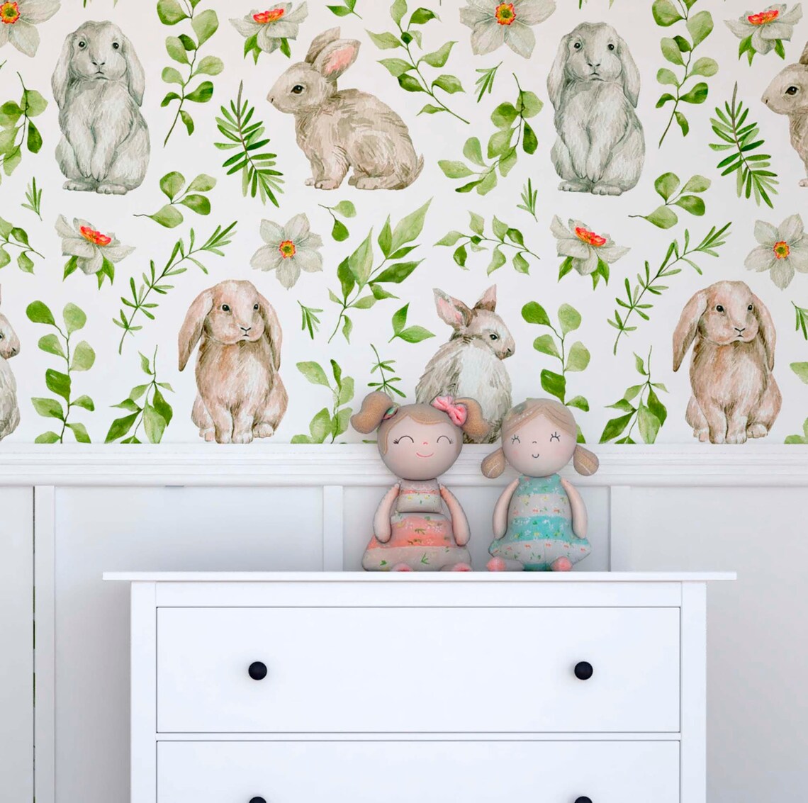 Cute Bunnies Nursery Wallpaper Pastel Colors Wall Décor DIY - Etsy