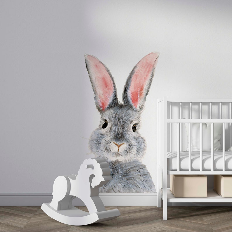 Big Watercolor Rabbit Wall Mural for Nursery Décor in Peel and - Etsy