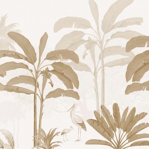 Sepia Tropical Wallpaper Mural for a Nursery Bedroom Decor. Peel and ...
