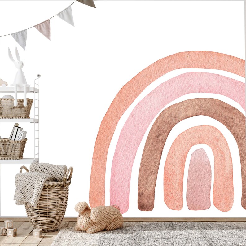Pink Pastel Boho Rainbow Wall Mural Self Adhesive and - Etsy