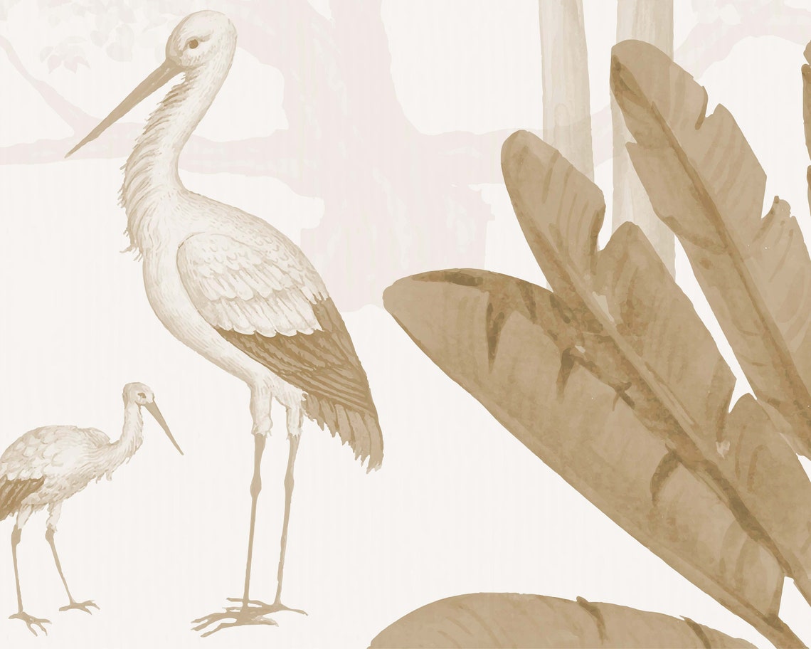 Sepia Tropical Wallpaper Mural for a Nursery Bedroom Decor. Peel and ...