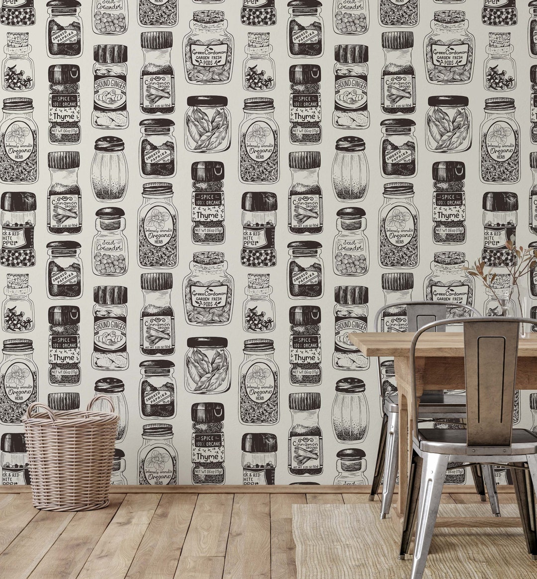 Herbs and Spices Kitchen Peel and Stick Wallpaper. Traditional ...