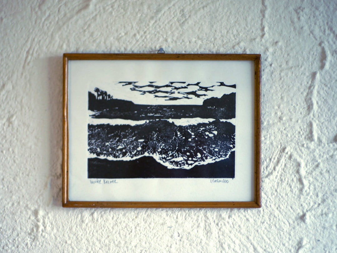Beach Linocut Print A4 - Etsy