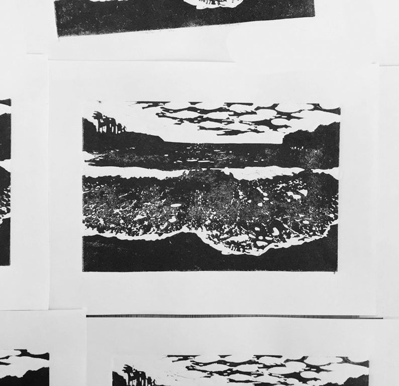 Beach Linocut Print A4 - Etsy