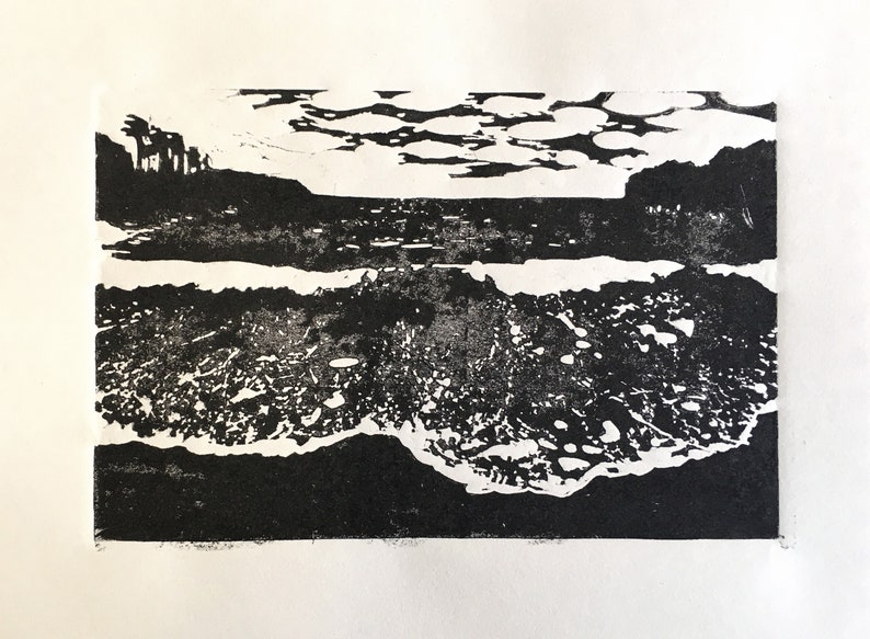 Beach Linocut Print A4 - Etsy