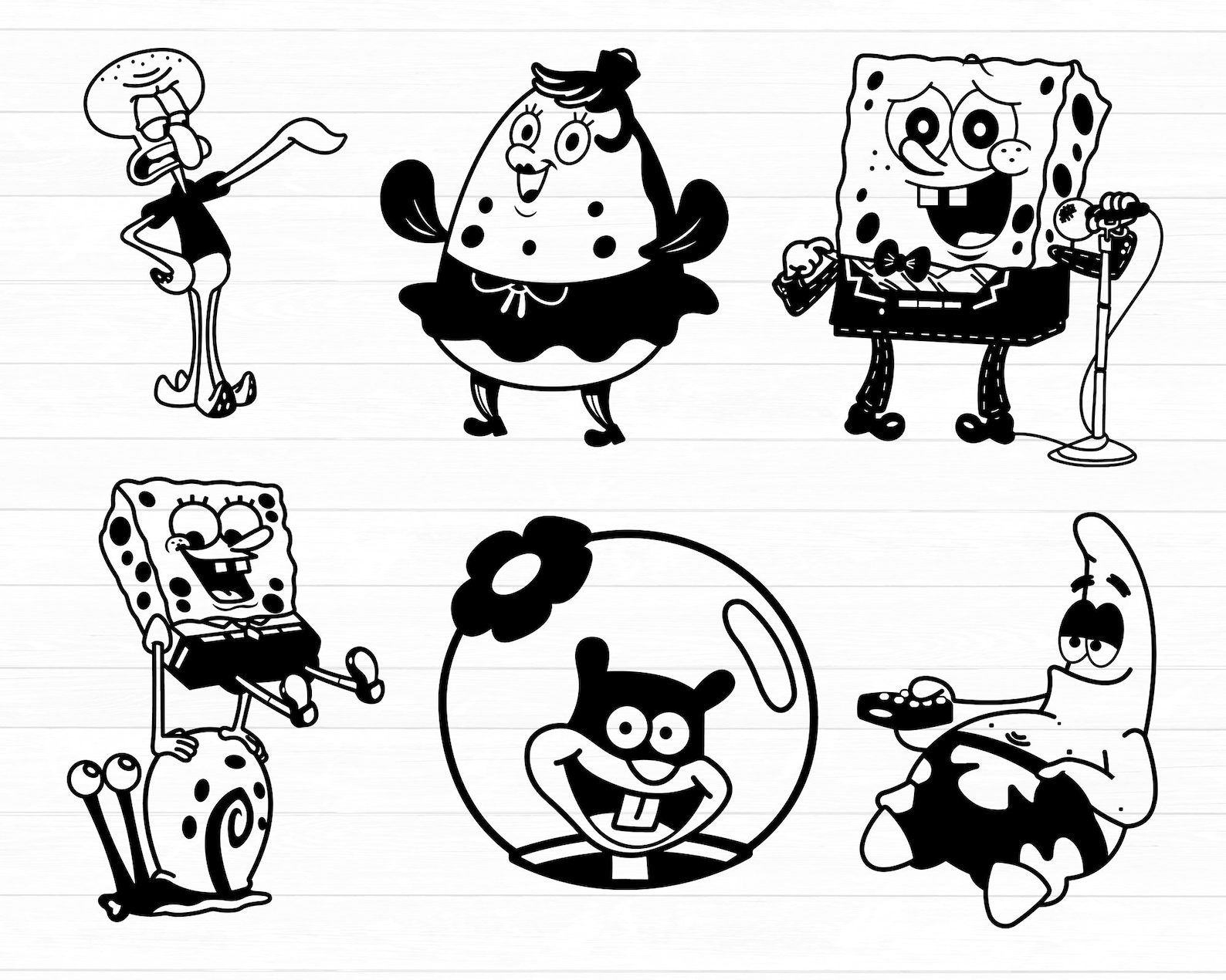 Spongebob SVG pack 20 spongebob squarepants character black | Etsy