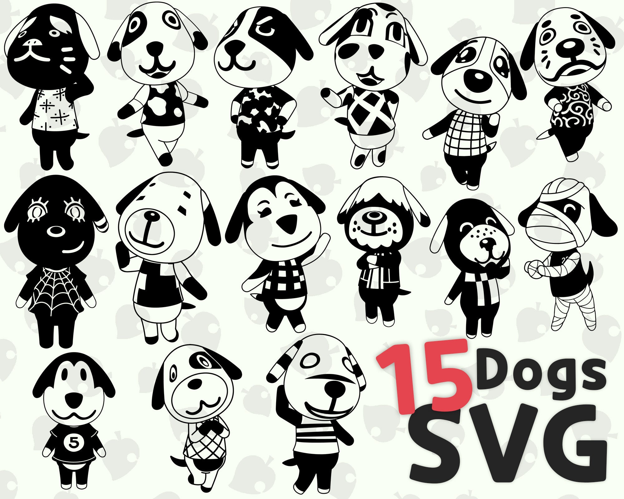ACNH Dogs silhouette svg pack get 15 Animal crossing dog | Etsy