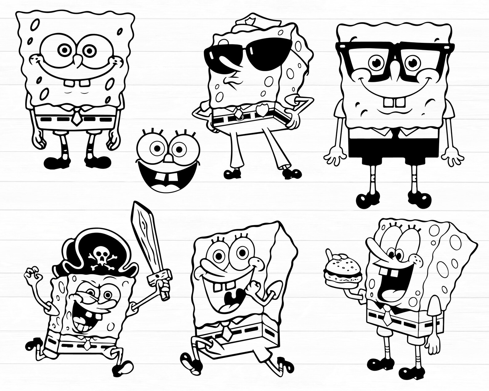 Spongebob SVG pack 20 spongebob squarepants character black | Etsy