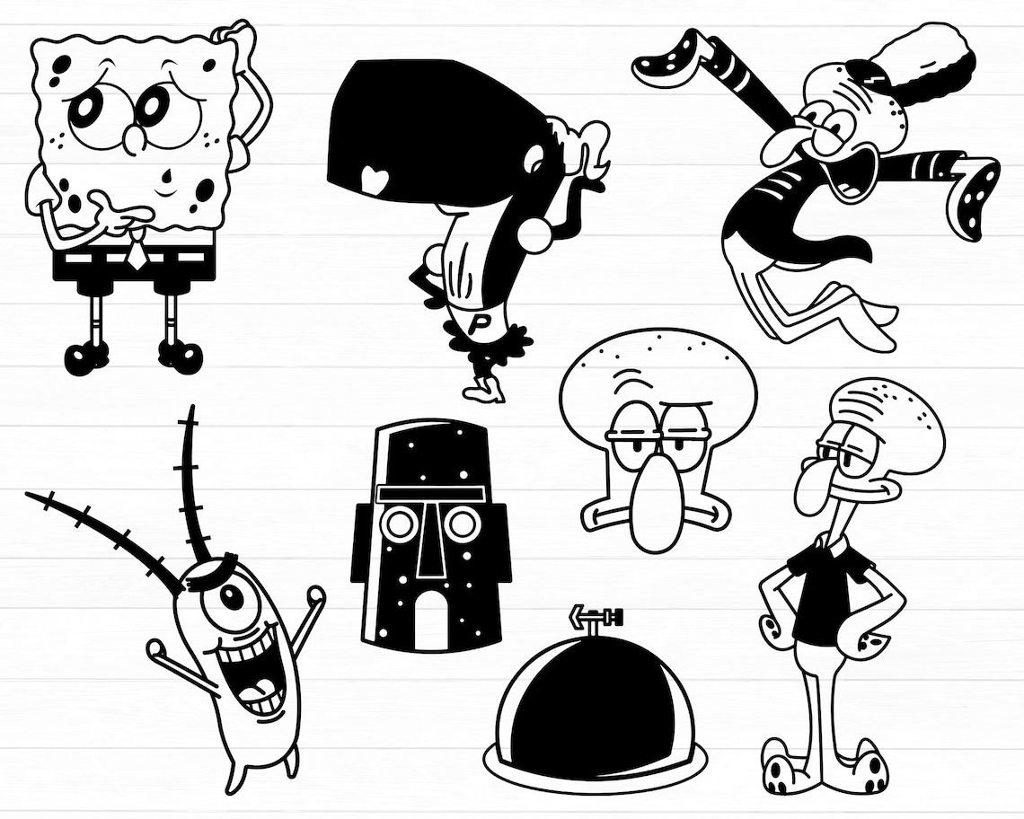Spongebob SVG pack 20 spongebob squarepants character black | Etsy