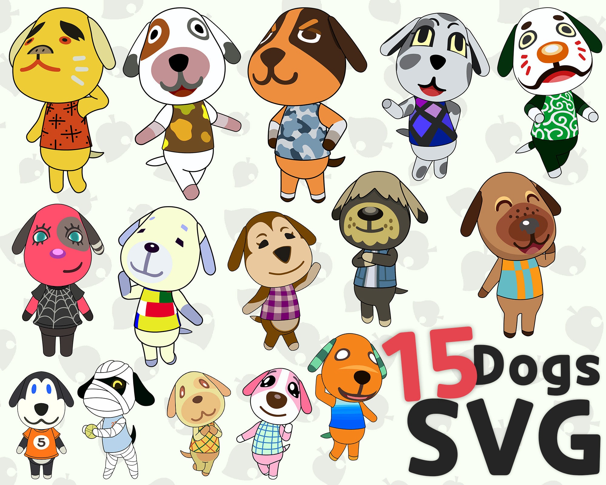 ACNH Dogs layered color svg pack get 15 Animal crossing dog | Etsy