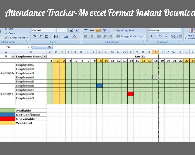 Ms-excel Editable Attendance Tracker for Office School | Etsy