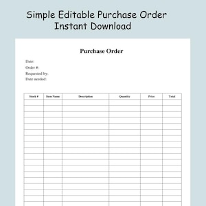 Simple Minimal Editable Purchase Order Form Template Downloadable ...