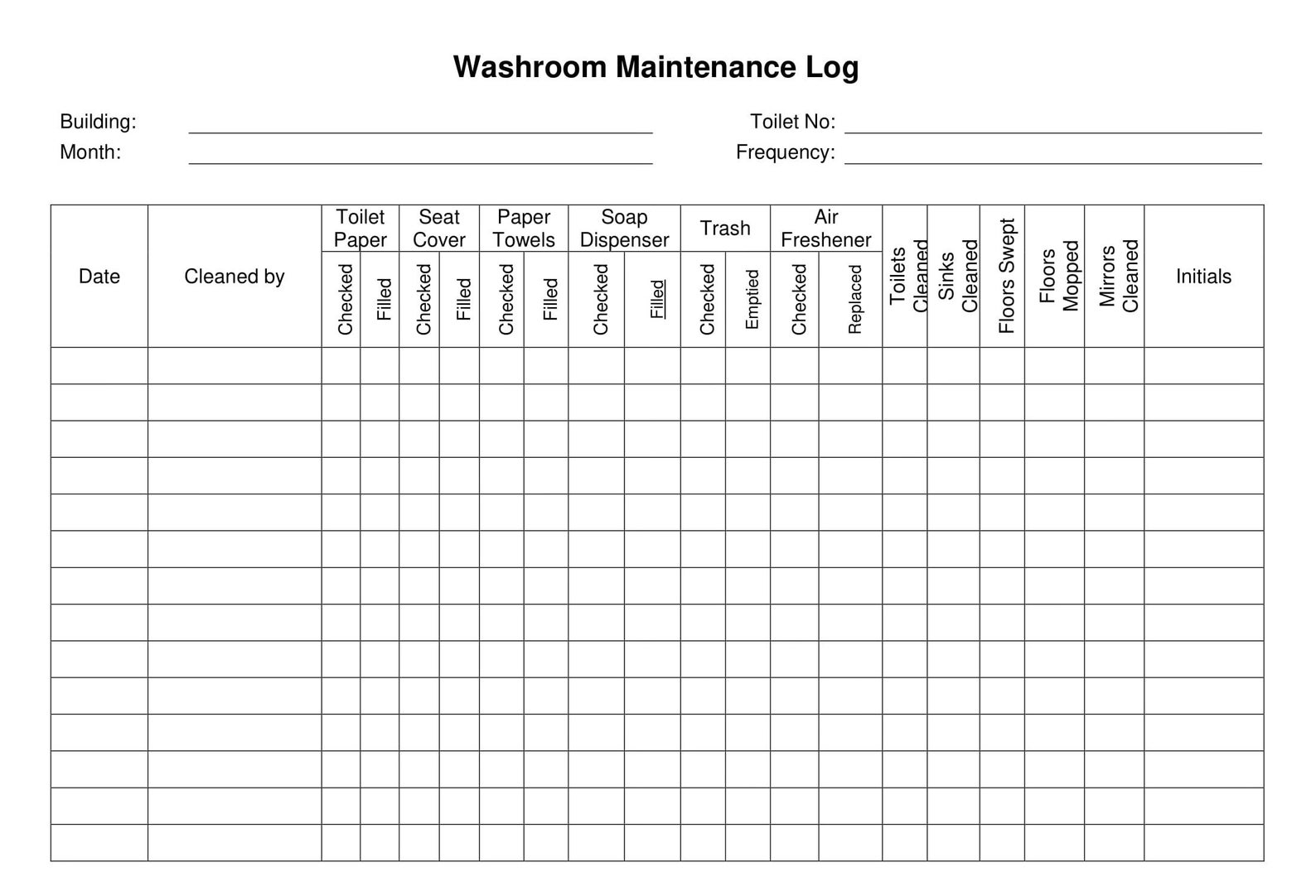 Washroom Maintenance Log-printable-restroom Maintance Log-pdf-instant ...