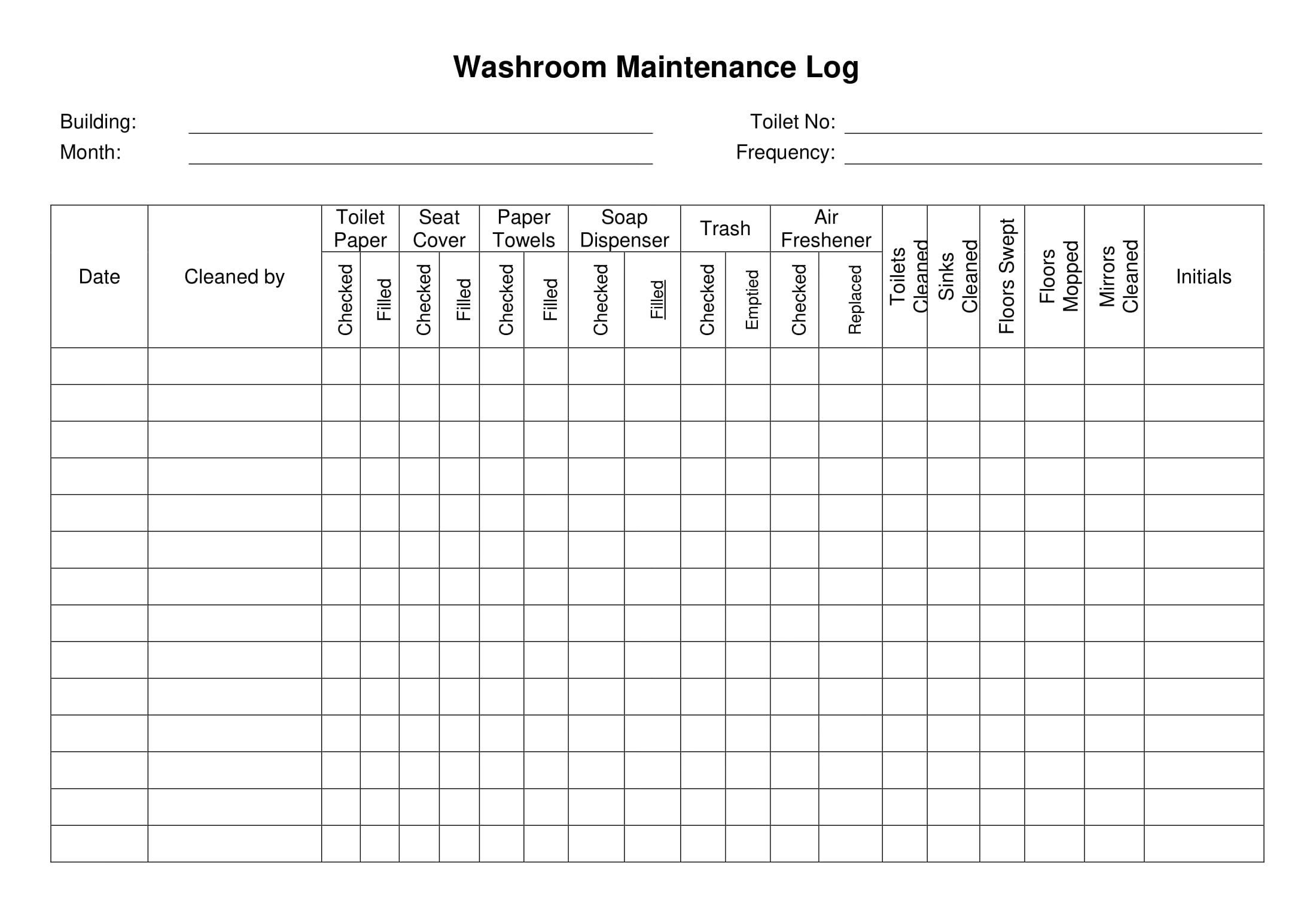 Washroom Maintenance Log-printable-restroom Maintance Log-pdf-instant ...