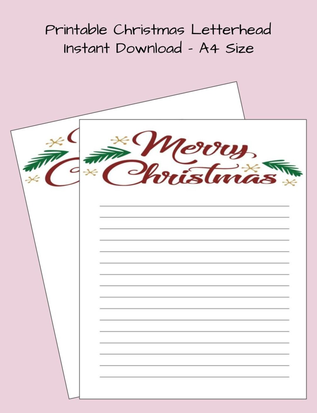 Printable Christmas Letter A4 Size - Digital Paper - Instant Download ...