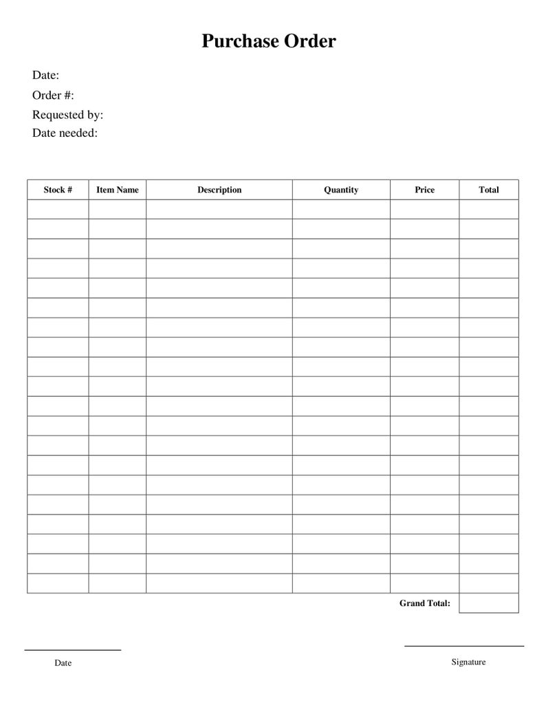 Simple Minimal Editable Purchase Order Form Template Downloadable ...