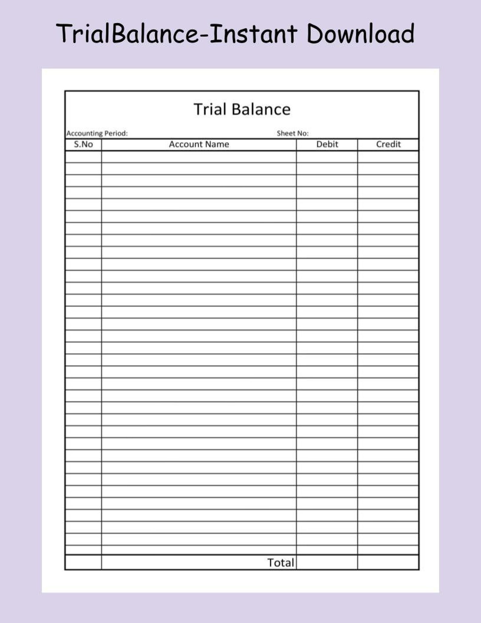 Editable Trial Balance - Printable-pdf and MS Excel-instant Download ...