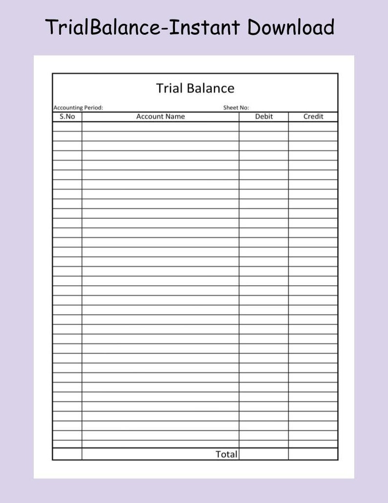 Editable Trial Balance - Printable-pdf and MS Excel-instant Download ...
