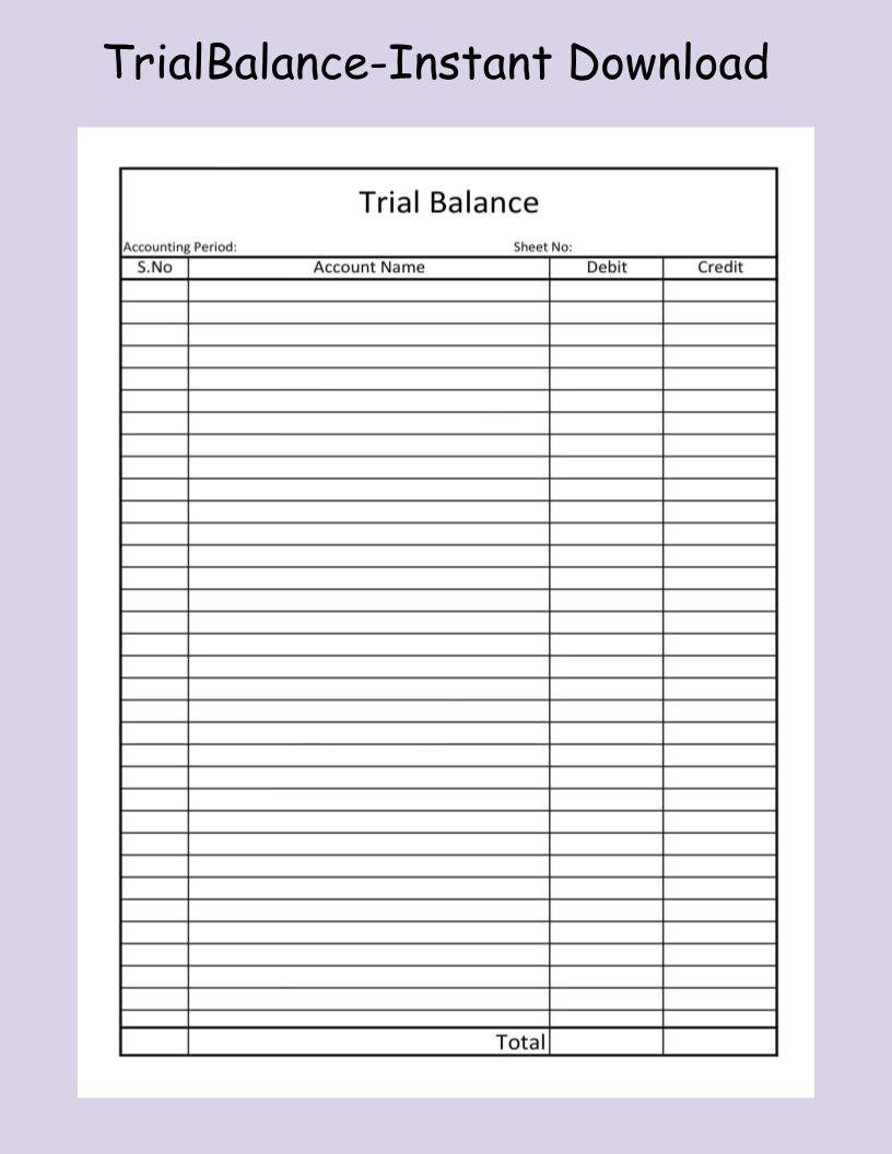 Editable Trial Balance - Printable-pdf and MS Excel-instant Download ...