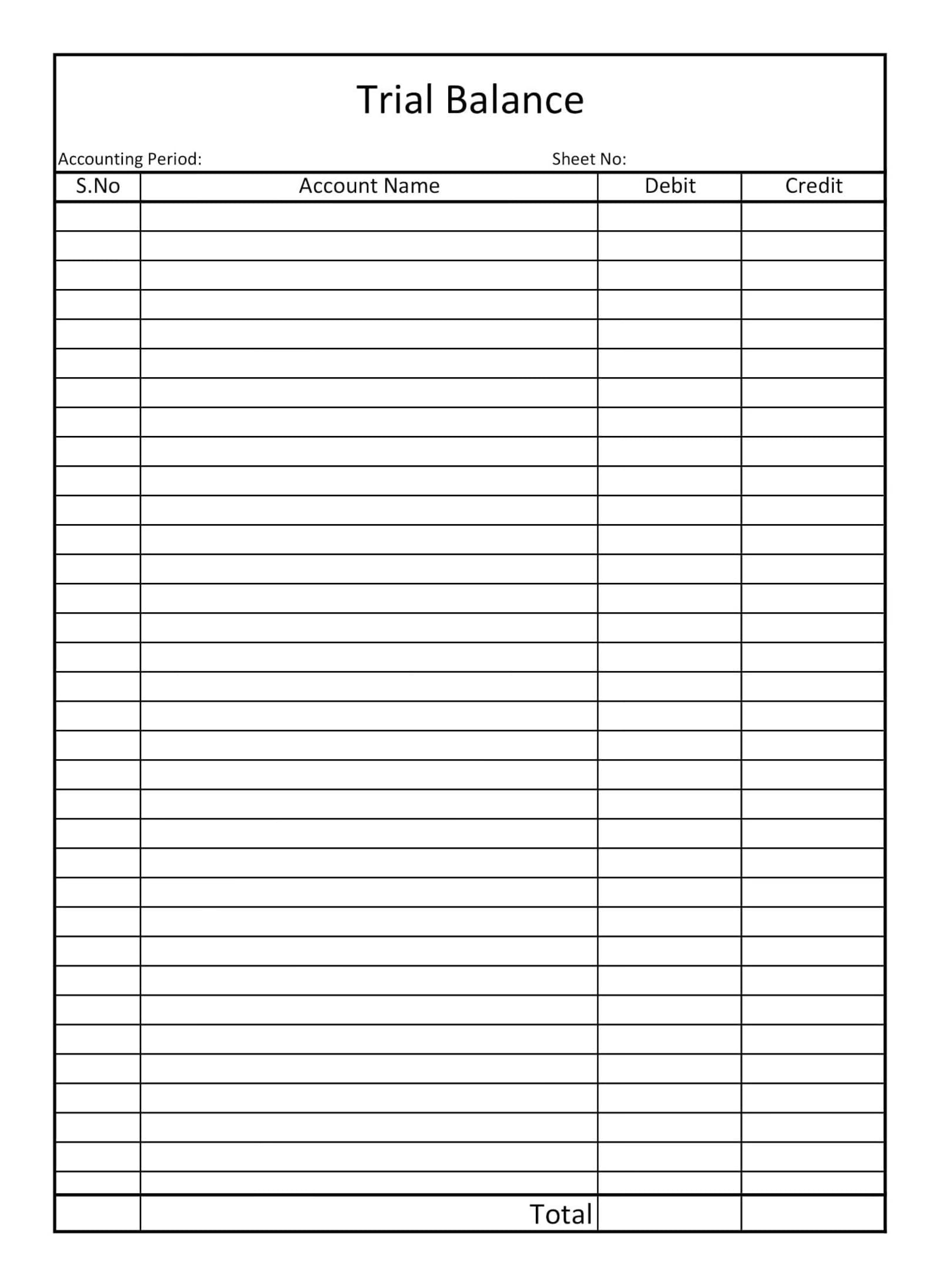 Editable Trial Balance - Printable-pdf and MS Excel-instant Download ...