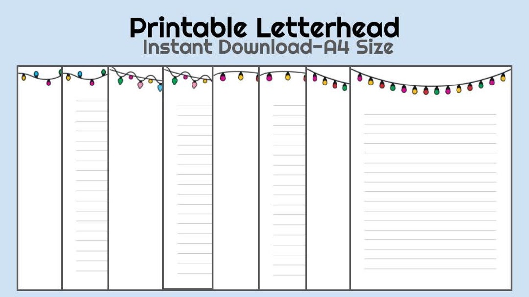 Printable Christmas Lights Letterhead A4 Size - Digital Paper - Instand ...