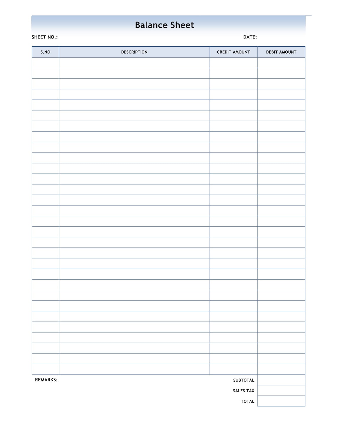 Printable Balance Sheet-ledger Sheet Small Business Accounting Form PDF ...