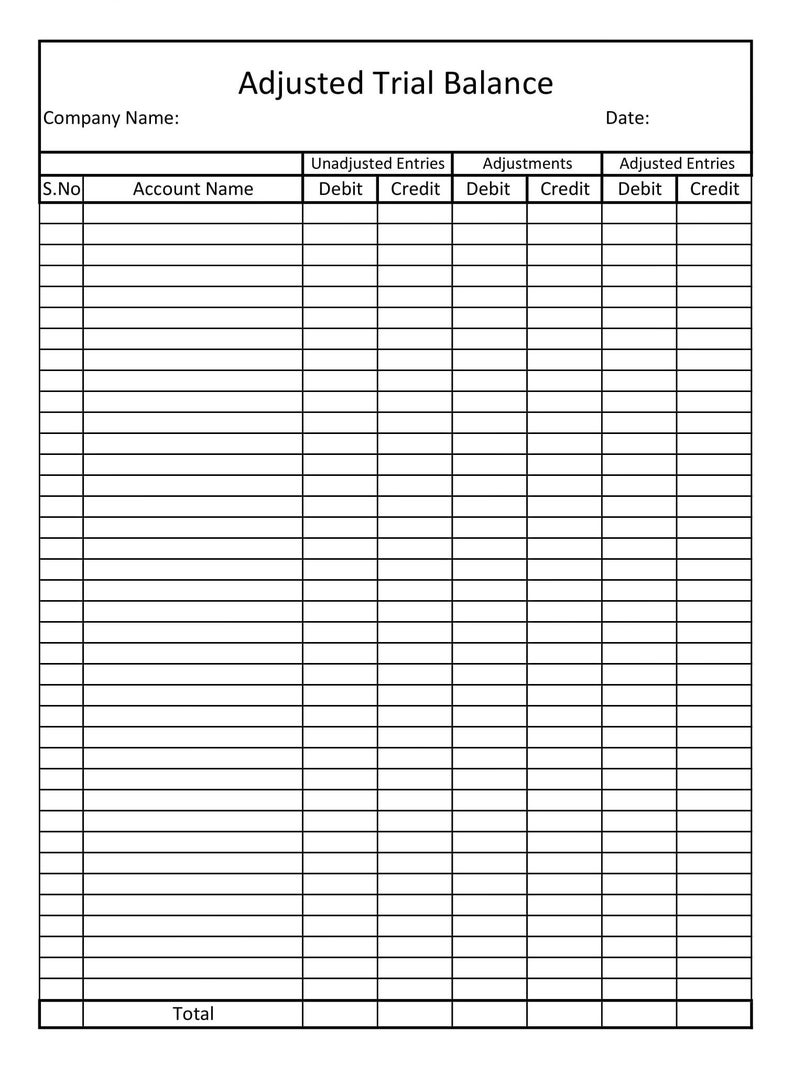 Adjusted Trial Balance | Printable-pdf-instant Download -editable MS ...