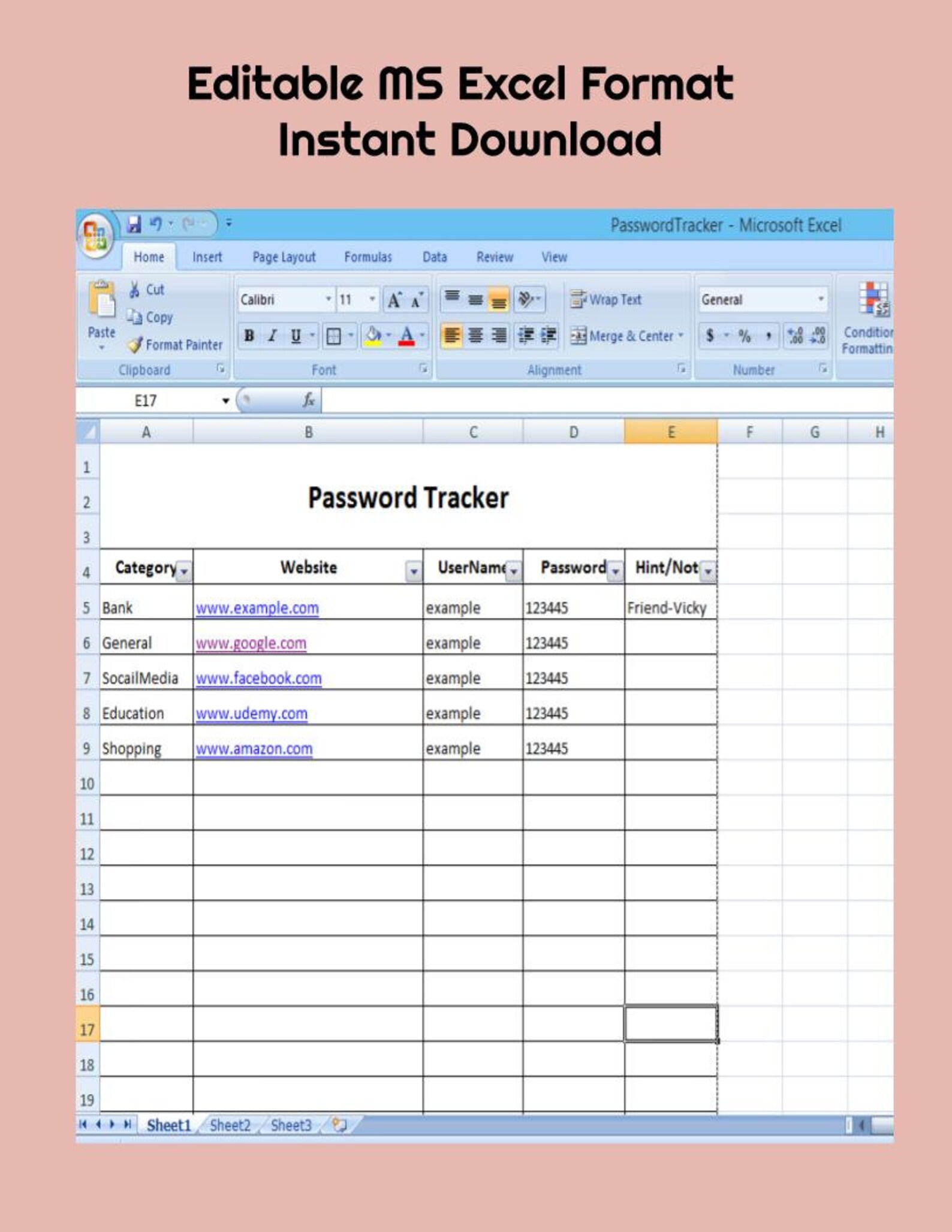 Password Tracker-printable PDF and Editable MS Excel Format With ...