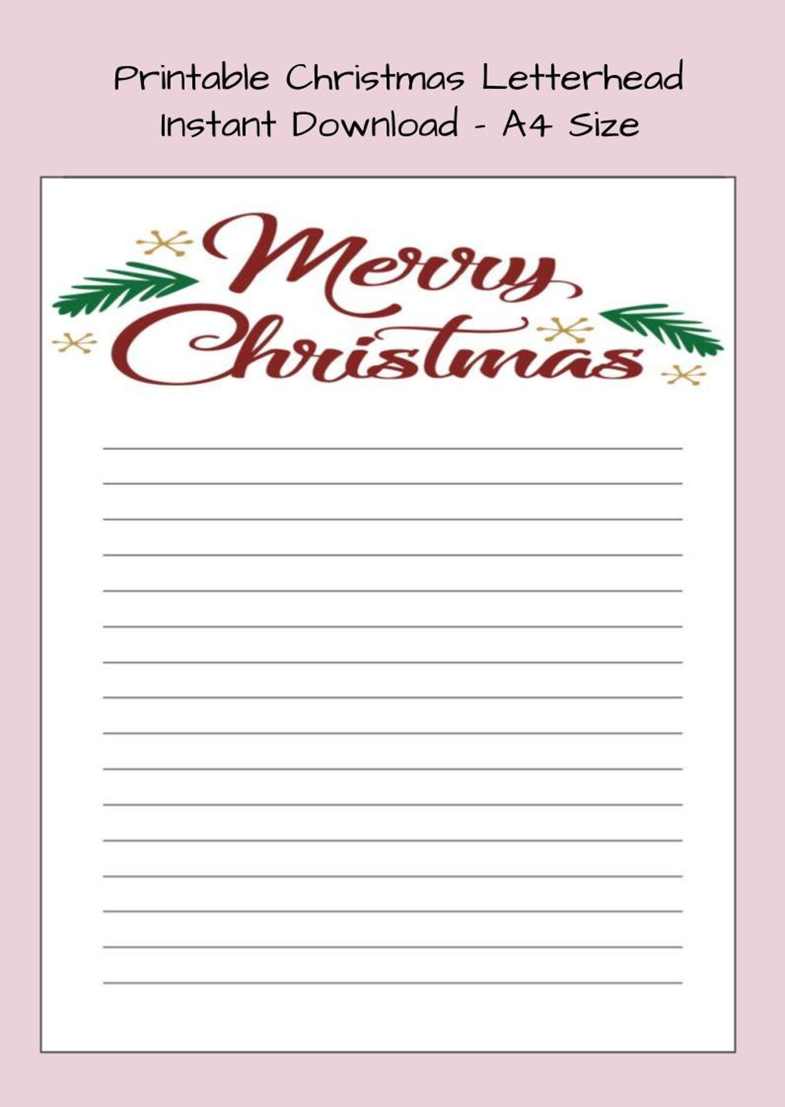 Printable Christmas Letter A4 Size - Digital Paper - Instant Download ...