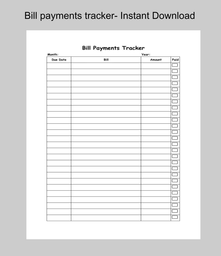 Bill Payments Tracker-instant Download-pdf - Etsy