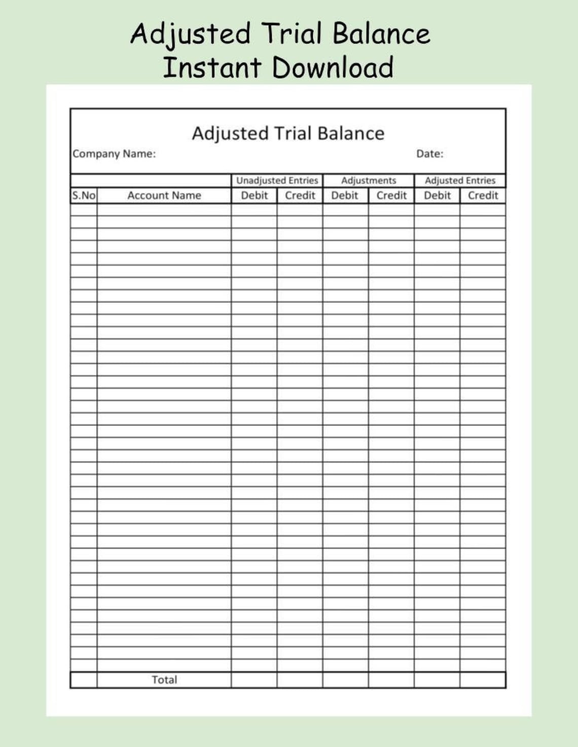 Adjusted Trial Balance | Printable-pdf-instant Download -editable MS ...