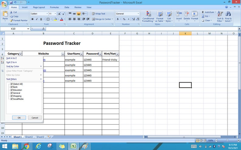 Password Tracker-printable PDF and Editable MS Excel Format With ...