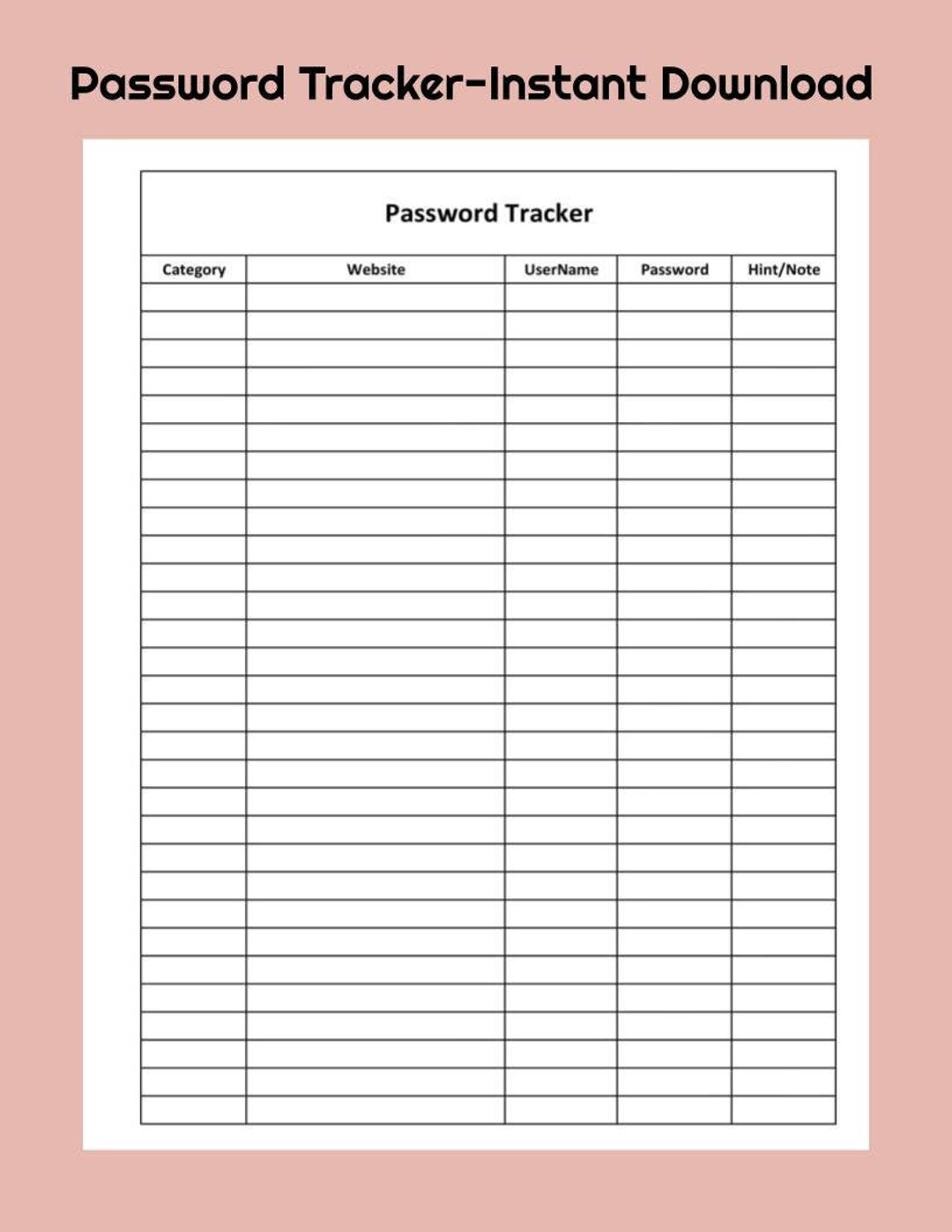 Password Tracker-printable PDF and Editable MS Excel Format With ...