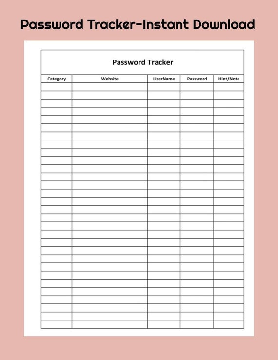 Password Tracker-Printable PDF and Editable MS Excel Format | Etsy