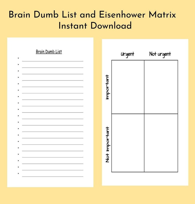 Eisenhower Matrix and Brain Dump List - Instant Download- Pdf File ...