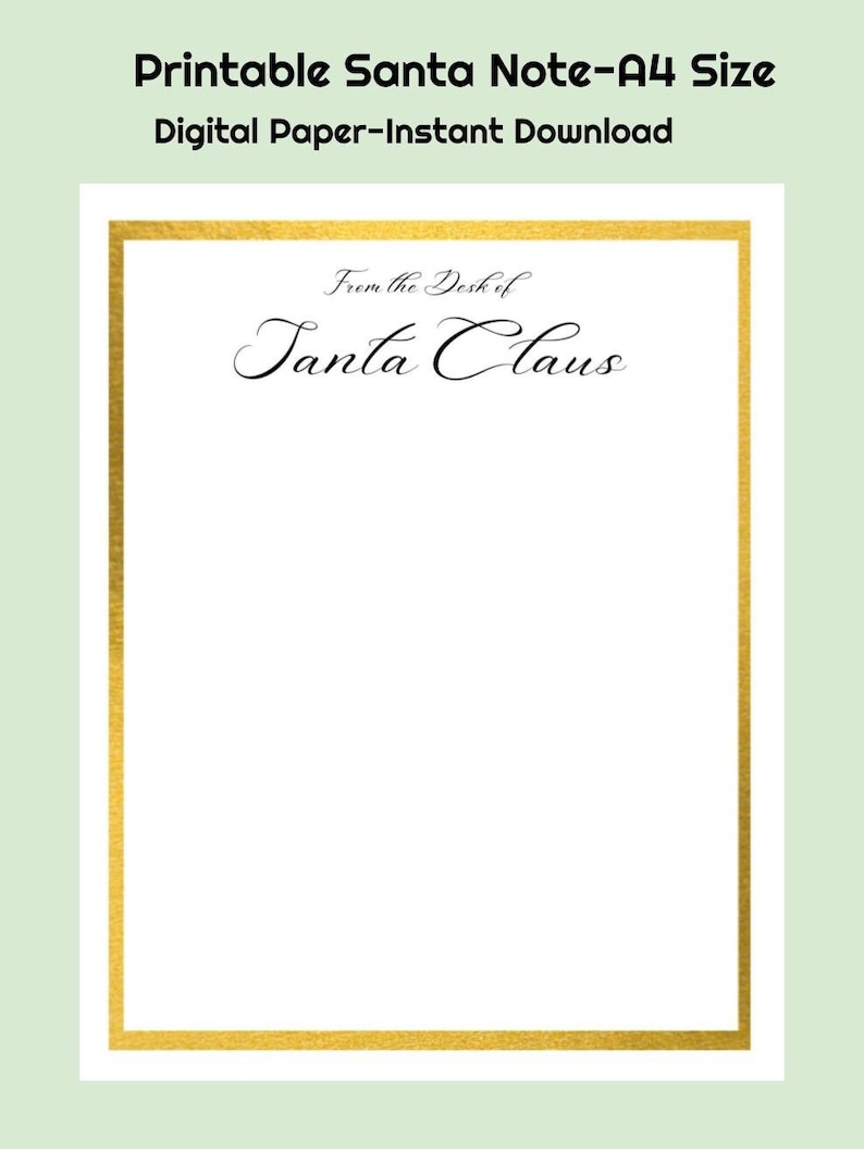 Printable Christmas Santa Letterhead/note A4 Size - Digital Paper ...