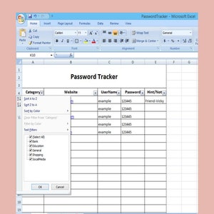 Password Tracker-printable PDF and Editable MS Excel Format With ...