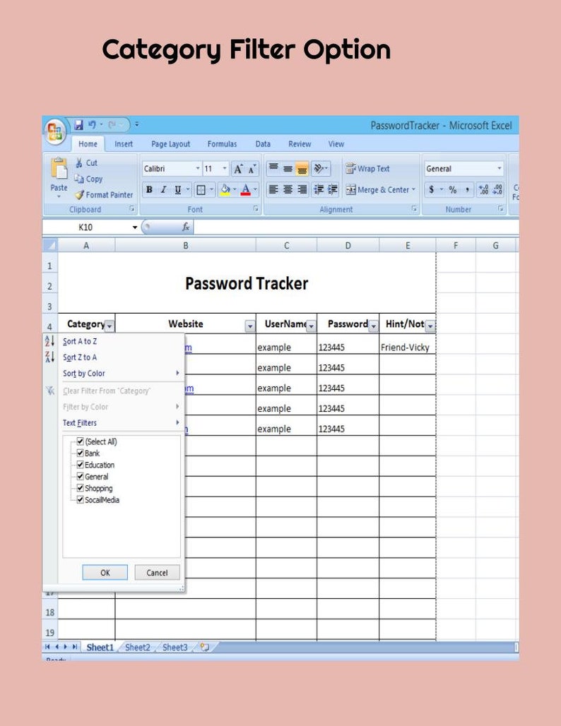 Password Tracker-printable PDF and Editable MS Excel Format With ...