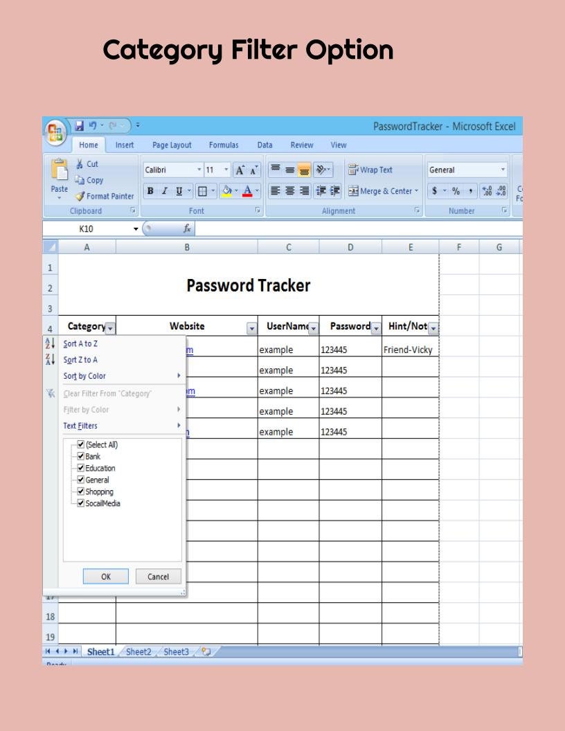 Password Tracker-printable PDF and Editable MS Excel Format With ...