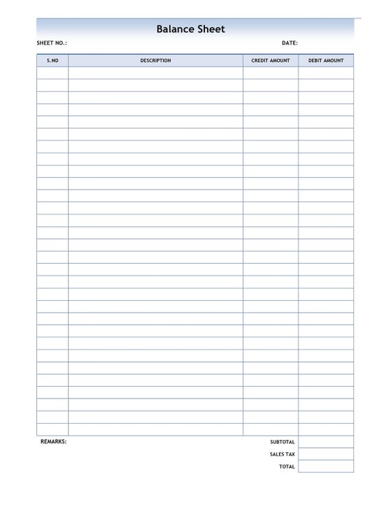 Printable Balance sheet-ledger sheet Small Business Accounting | Etsy