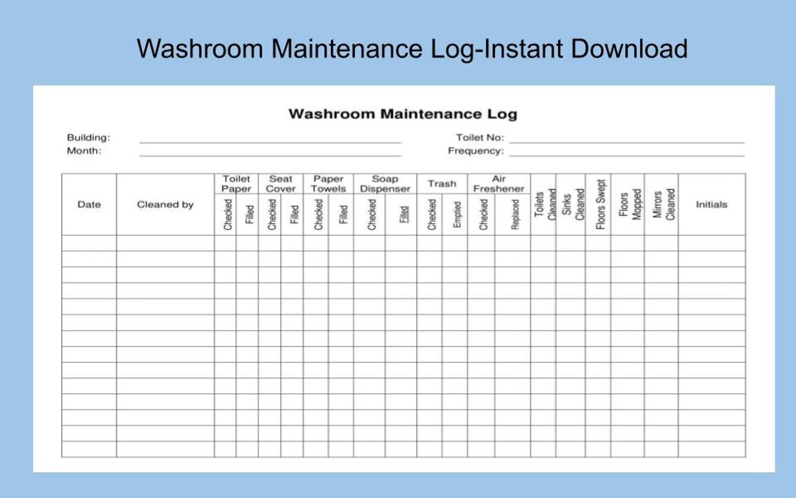 Washroom Maintenance Log-printable-restroom Maintance Log-pdf-instant ...