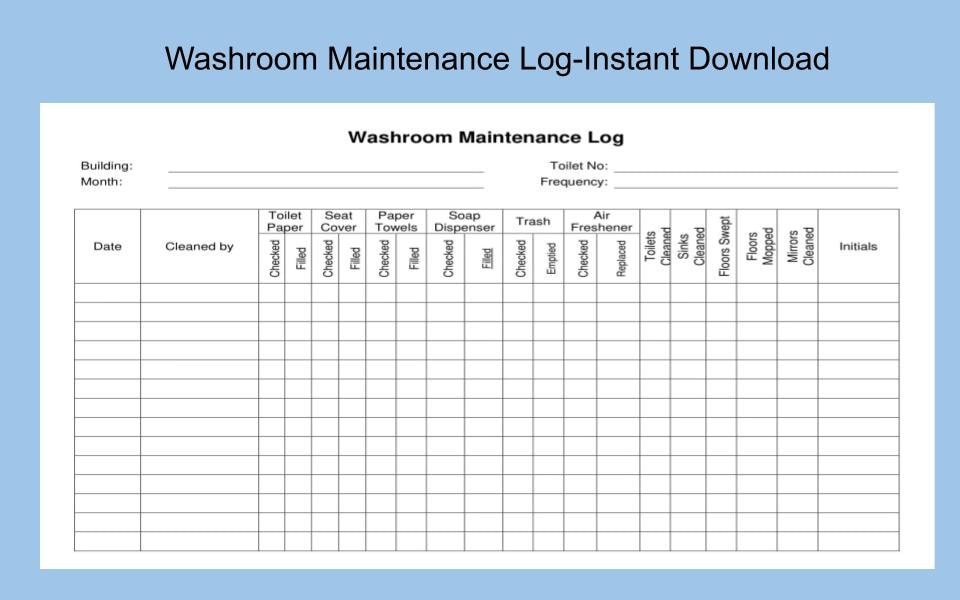 Washroom Maintenance Log-printable-restroom Maintance Log-pdf-instant ...