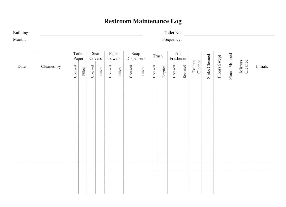 Washroom Maintenance Log-printable-restroom Maintance Log-pdf-instant ...