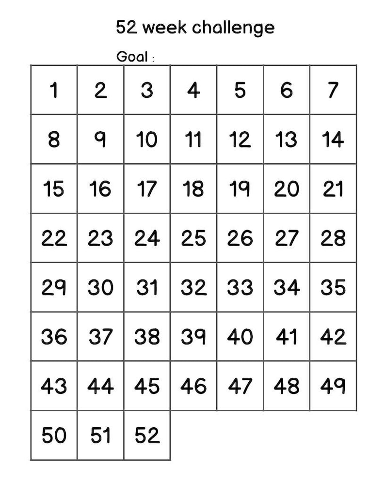 52 Week Goal Challenge - Etsy