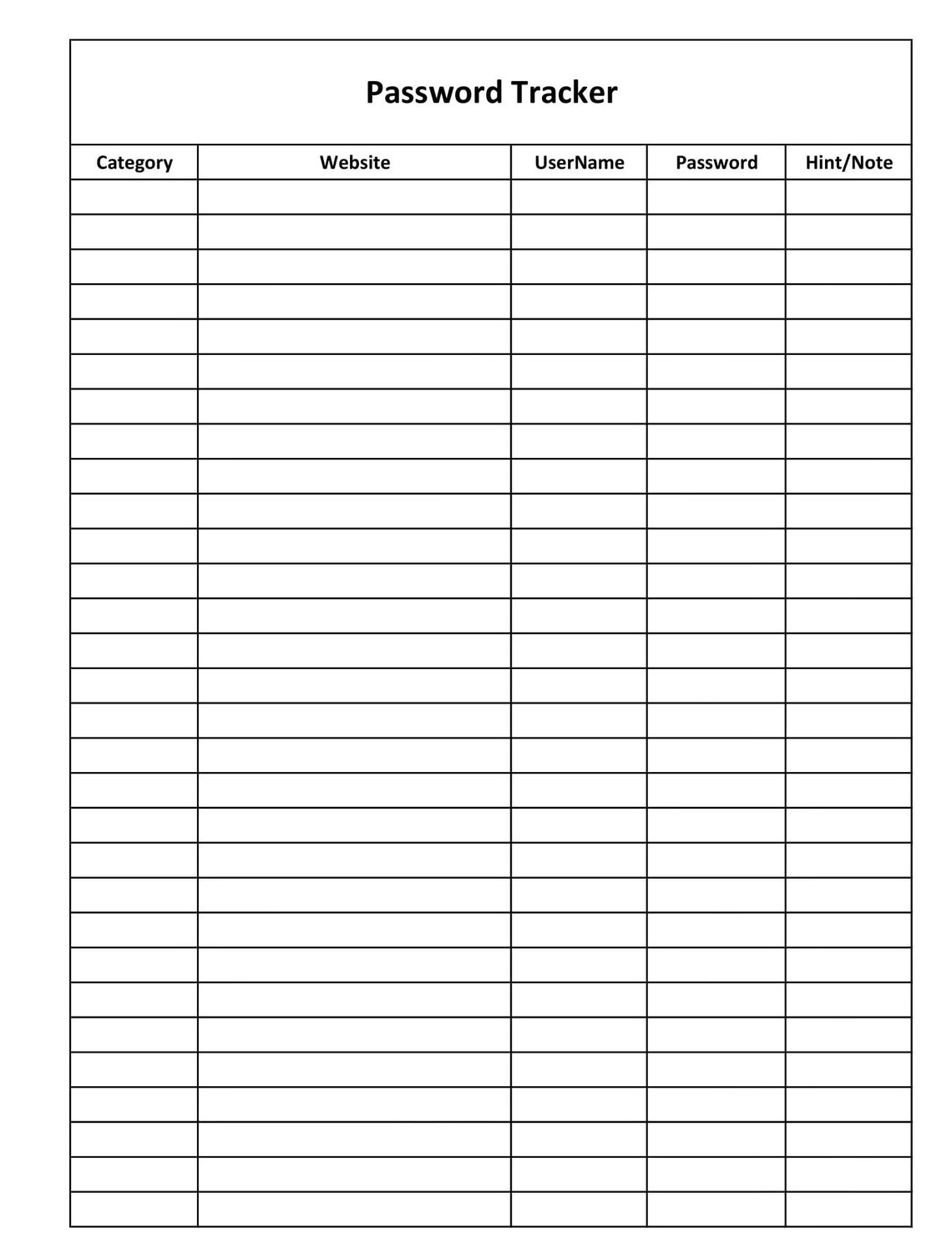 Password Tracker-printable PDF and Editable MS Excel Format With ...