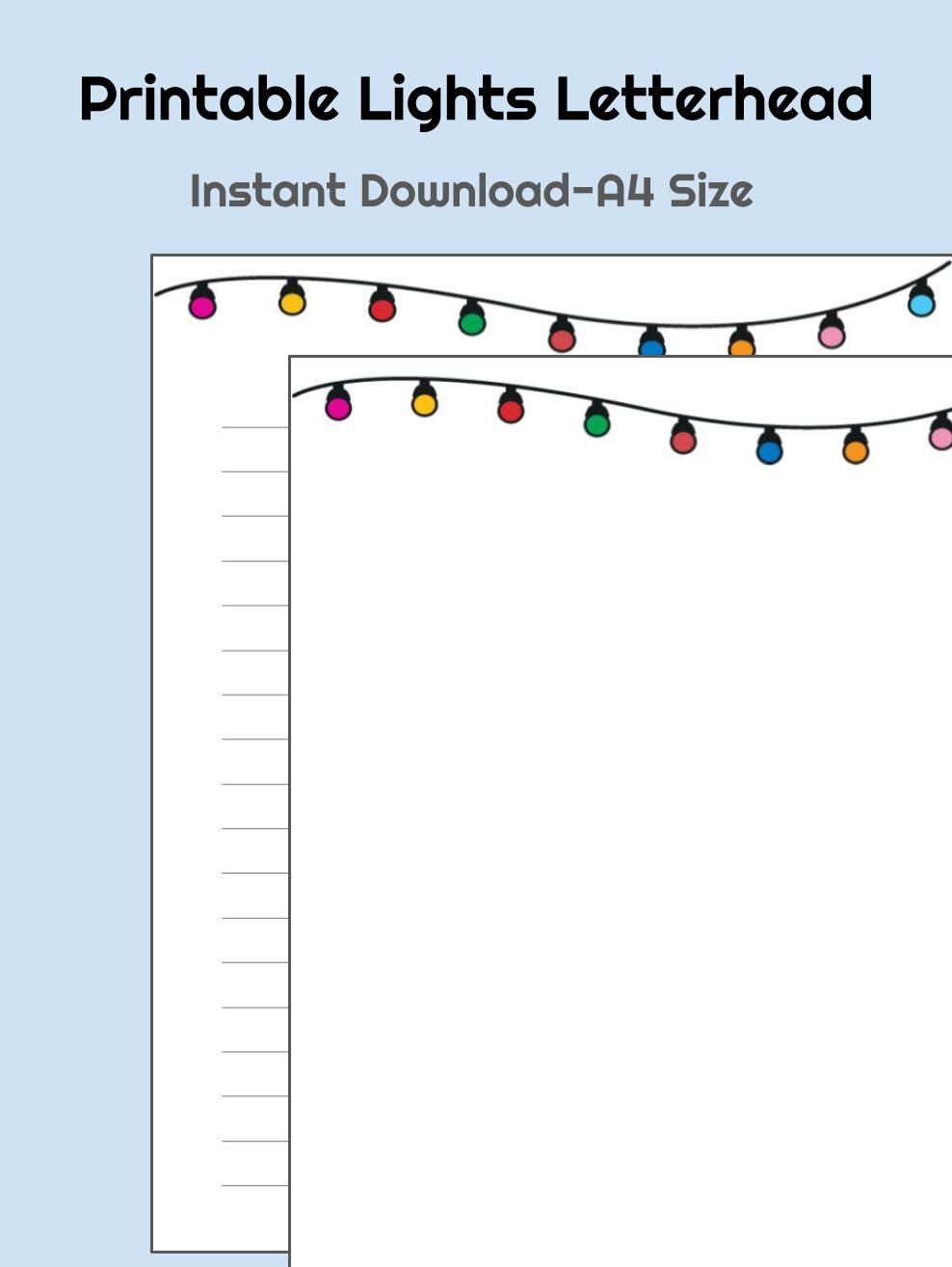 Printable Christmas Lights Letterhead A4 Size - Digital Paper - Instand ...